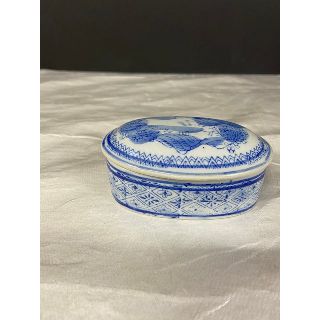 Blue and White Chinese Porcelain Box | Chairish