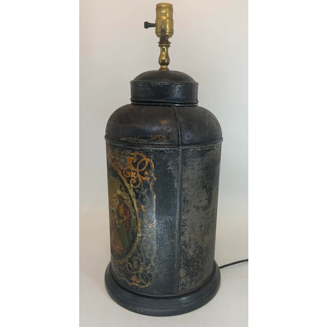 Antique English Tole Tea Tin Canister Table Lamp | Chairish