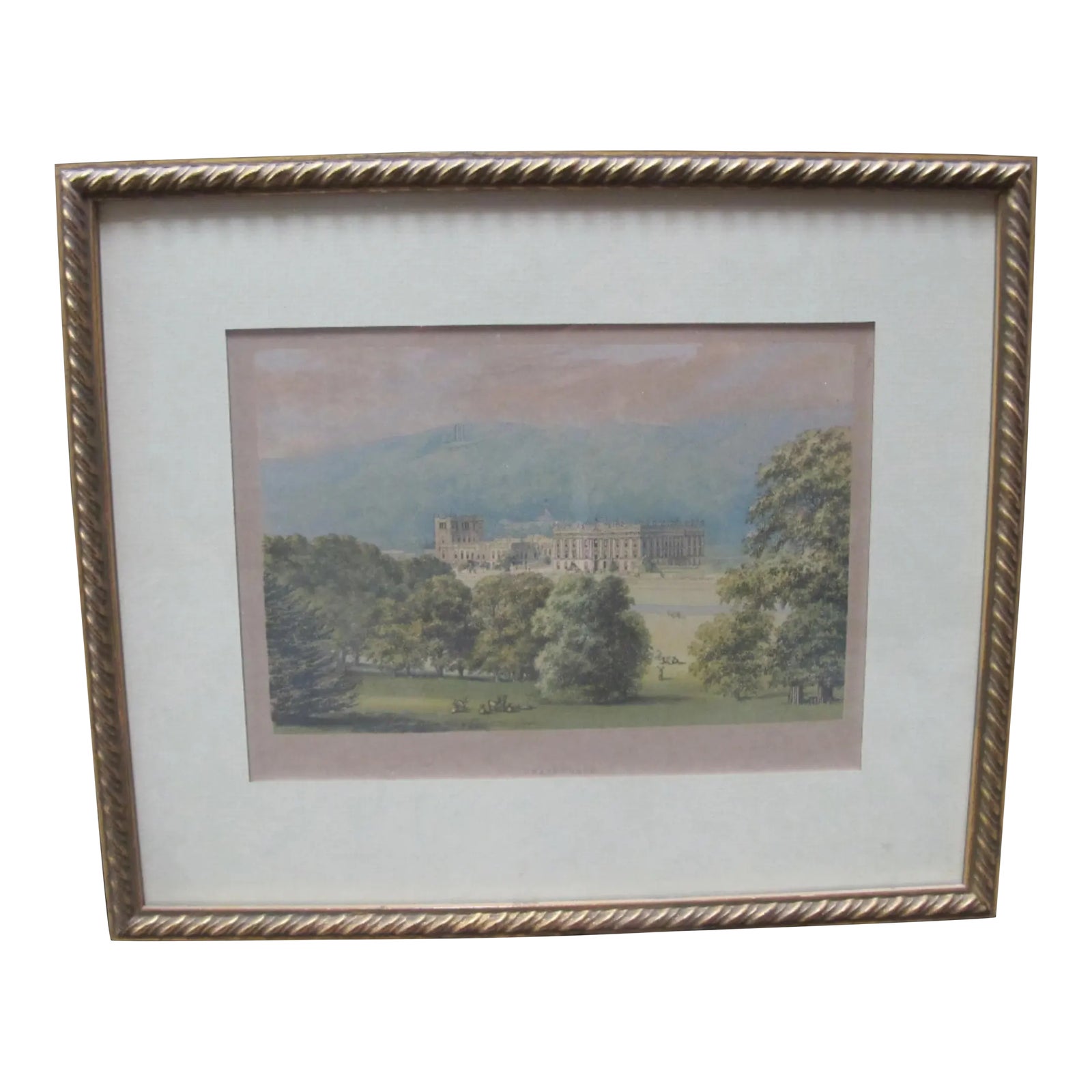 Antique Chatsworth Ancestral House Derbyshire England Framed Color ...