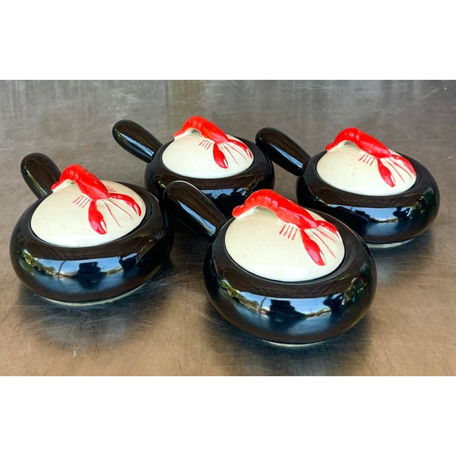 Vintage Coastal Glazed Ceramic Lobster Pots - Set of 4 | Chairish