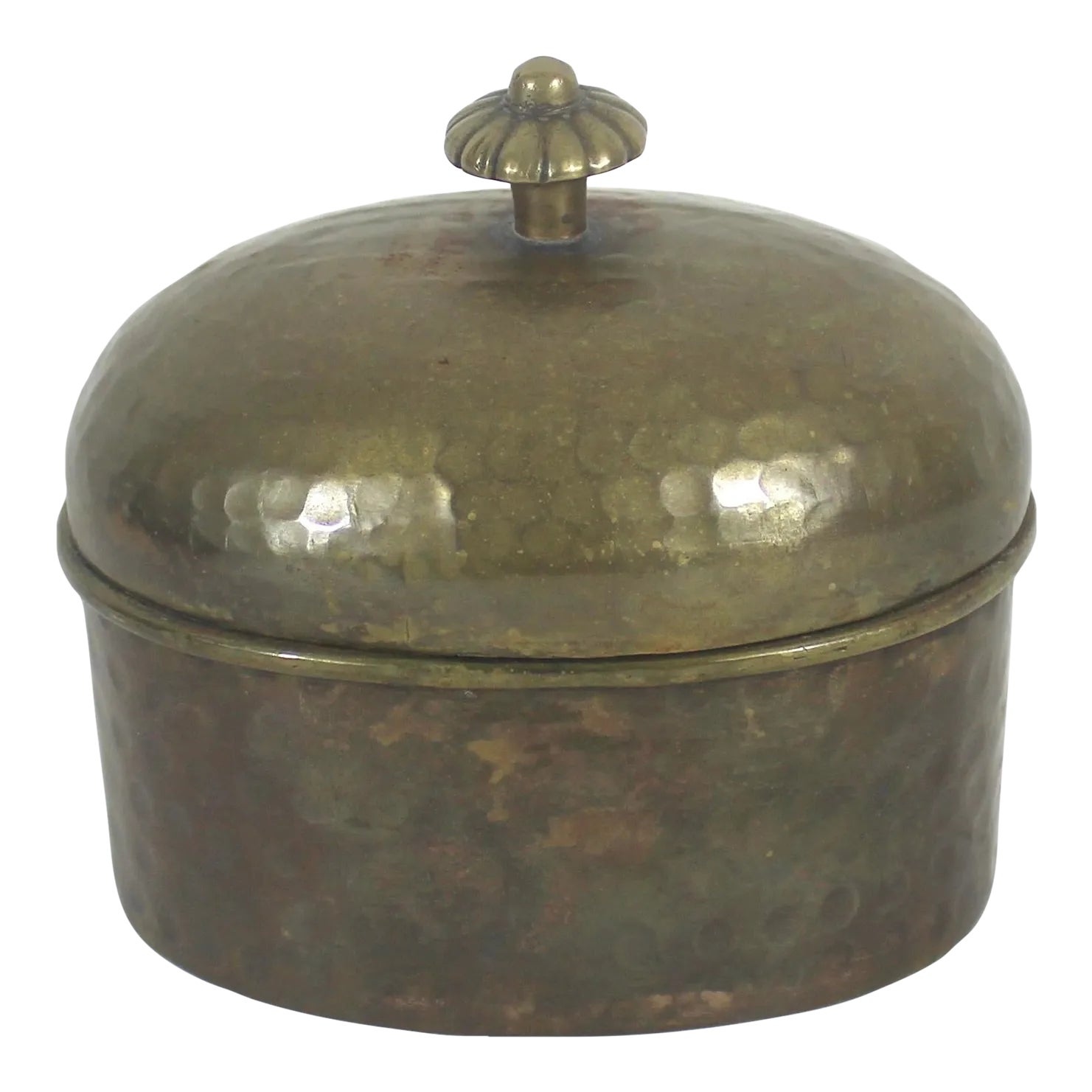 Early 20th Century Vintage Hammered Brass Box With Lid and Finial ...