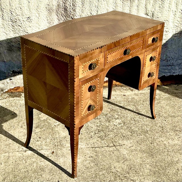 Vintage Boho Inlay Writing Desk | Chairish
