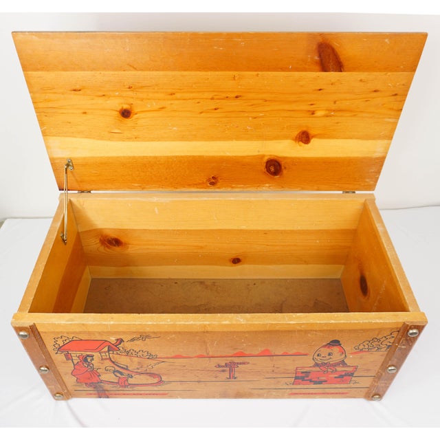 1950s Vintage Mother Goose Wooden Toy Chest | Chairish