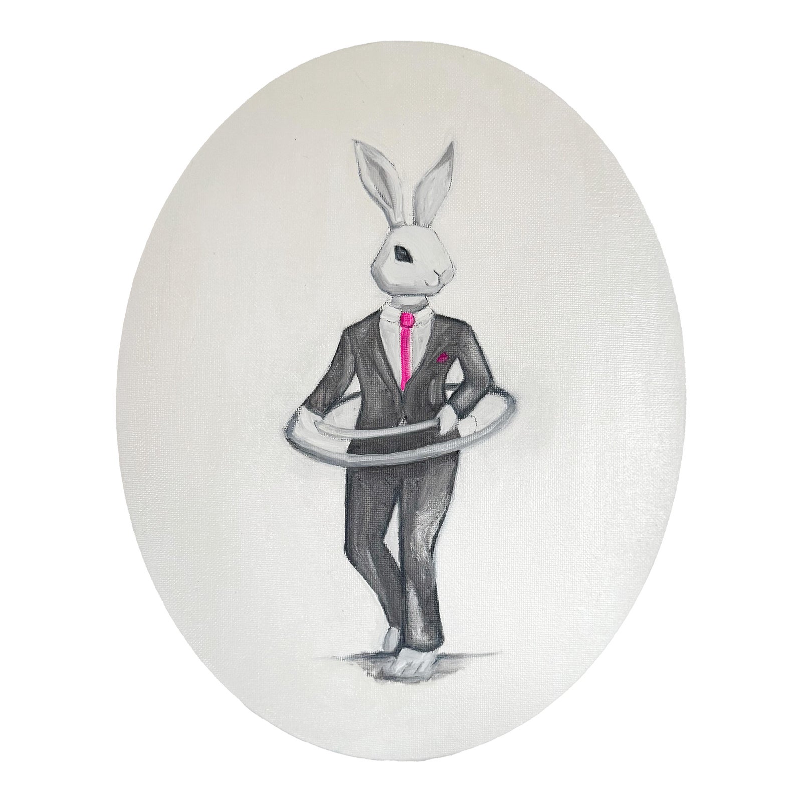 Whimsical Original Oil Painting of Hula-Hooping Bunny | Chairish