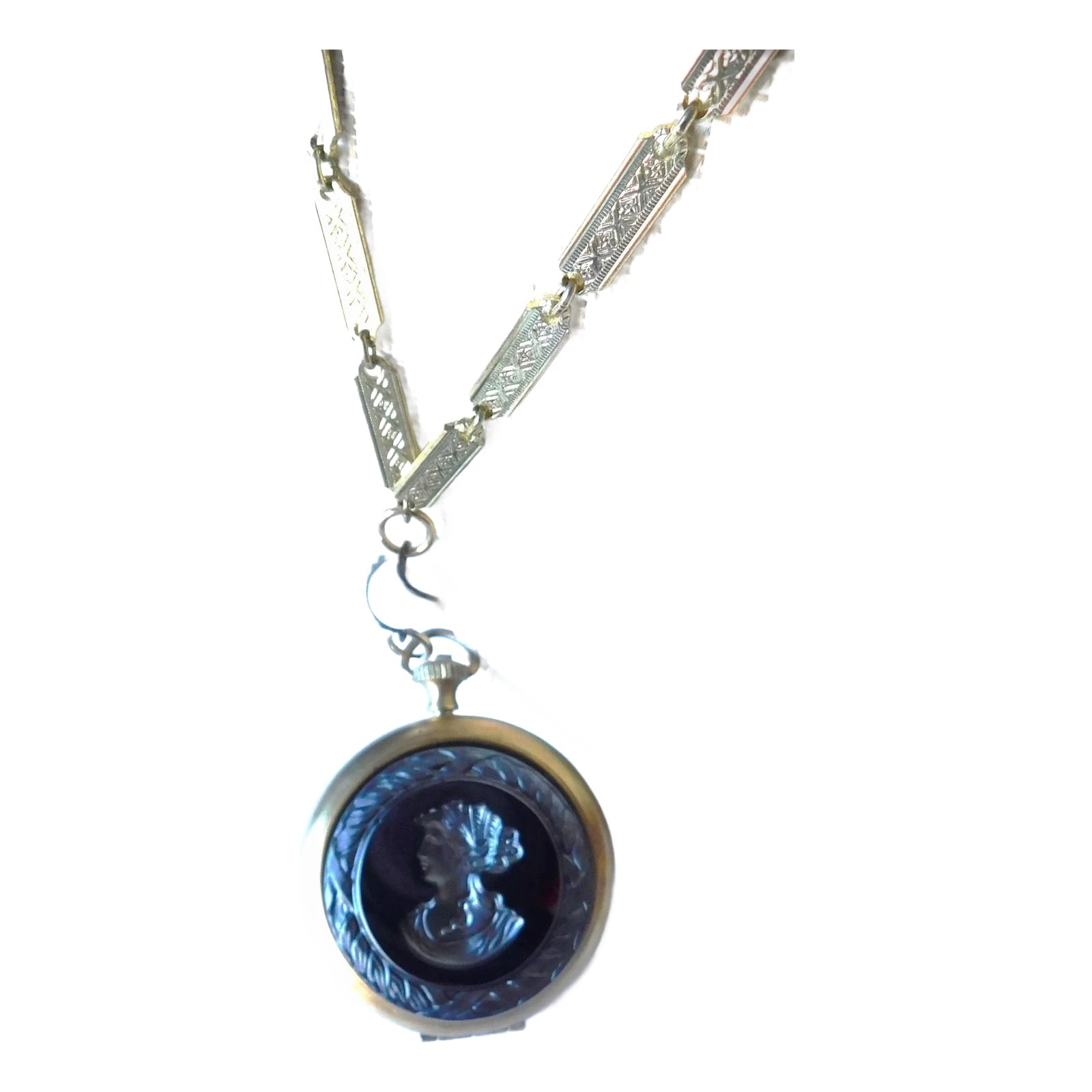 Vintage Gold Pocket Watch Locket, Gray European Intaglio Stone, Pearl ...