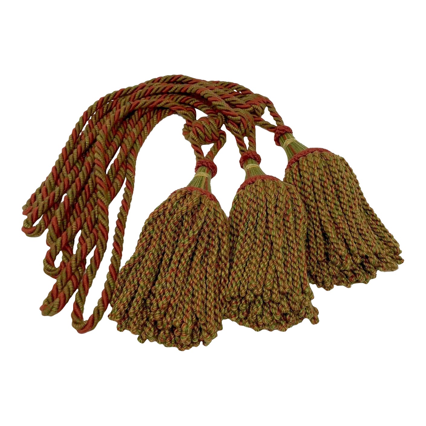 Vintage Tassel Tiebacks in Red Green and Gold - Set of 3 | Chairish