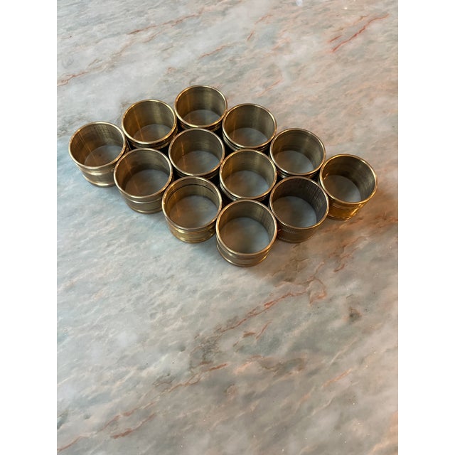 Set of 12 Late 20th Century Unlacquered Brass Napkin Rings | Chairish