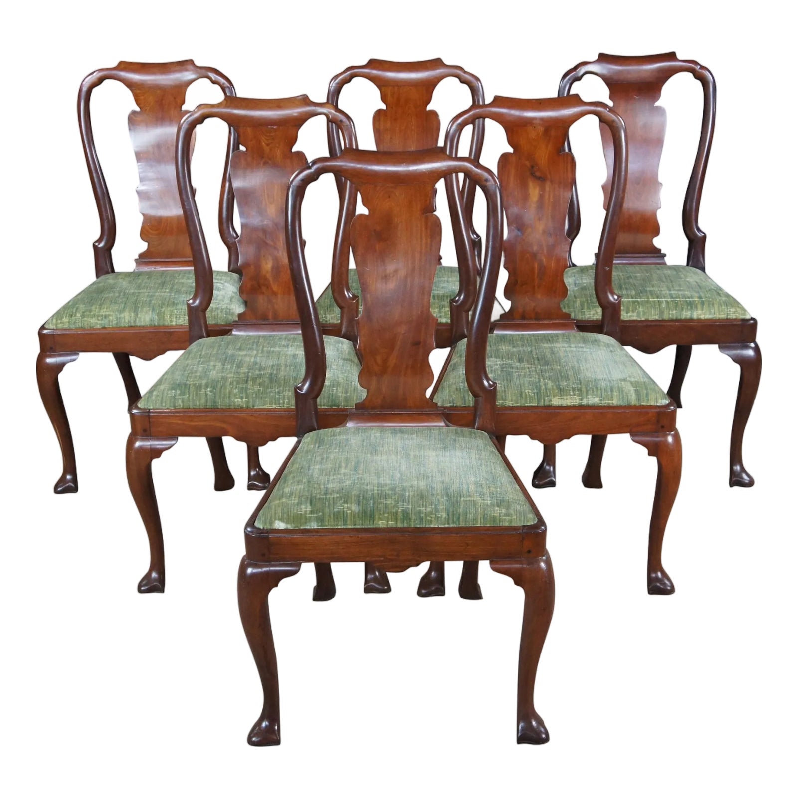 Antique 18th Century Queen Anne Mahogany Dining Chairs Trifid Foot Felt ...