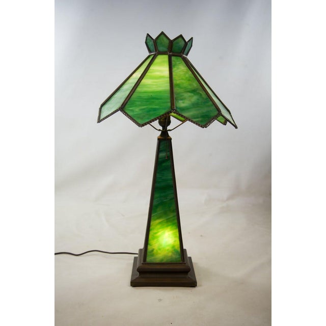 Arts & Crafts Green Stained Glass Table Lamp | Chairish