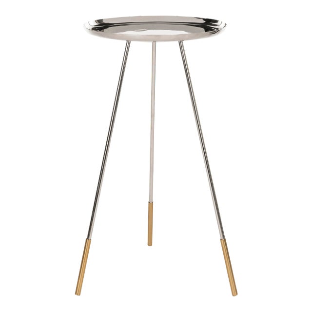 Tri Leg Contemporary Side Table in Gold & Nickel | Chairish
