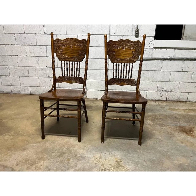 Mid 20th Century Set of Four Vintage Solid Pressed Back Tiger Oak ...