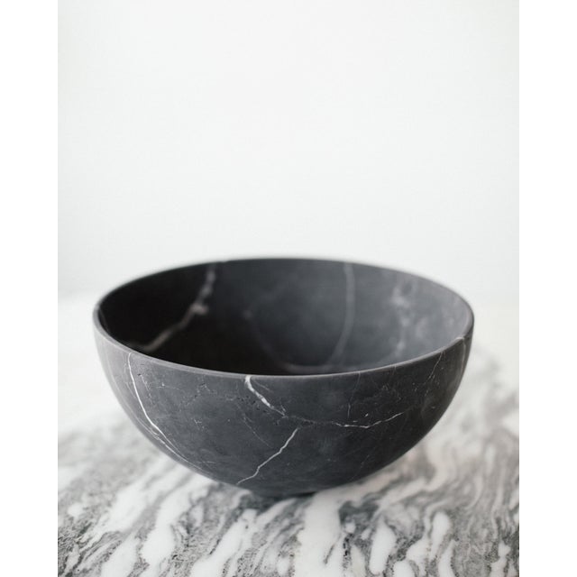 Contemporary Artisanal Large Solid Black Marble Bowl | Chairish