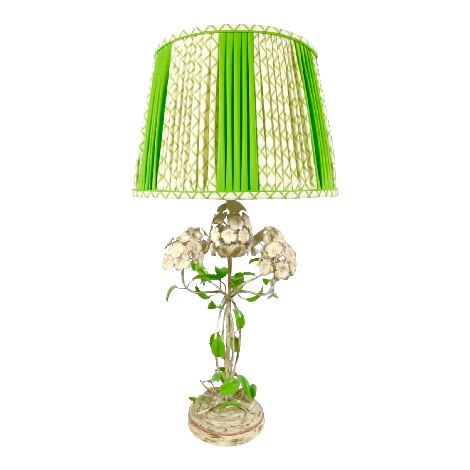 Vintage Metal Floral Lamp With Matching Shade | Chairish
