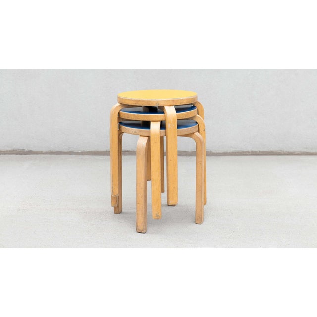 Alvar Aalto Blue Linoleum Stool E60 Four-Legged by Artek Circa 1960s | Chairish