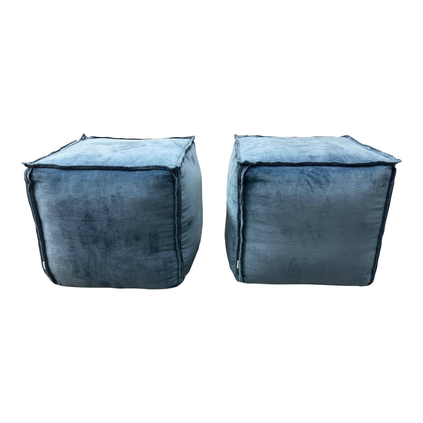 Arhaus Washed Velvet Square Pouf, a Pair | Chairish