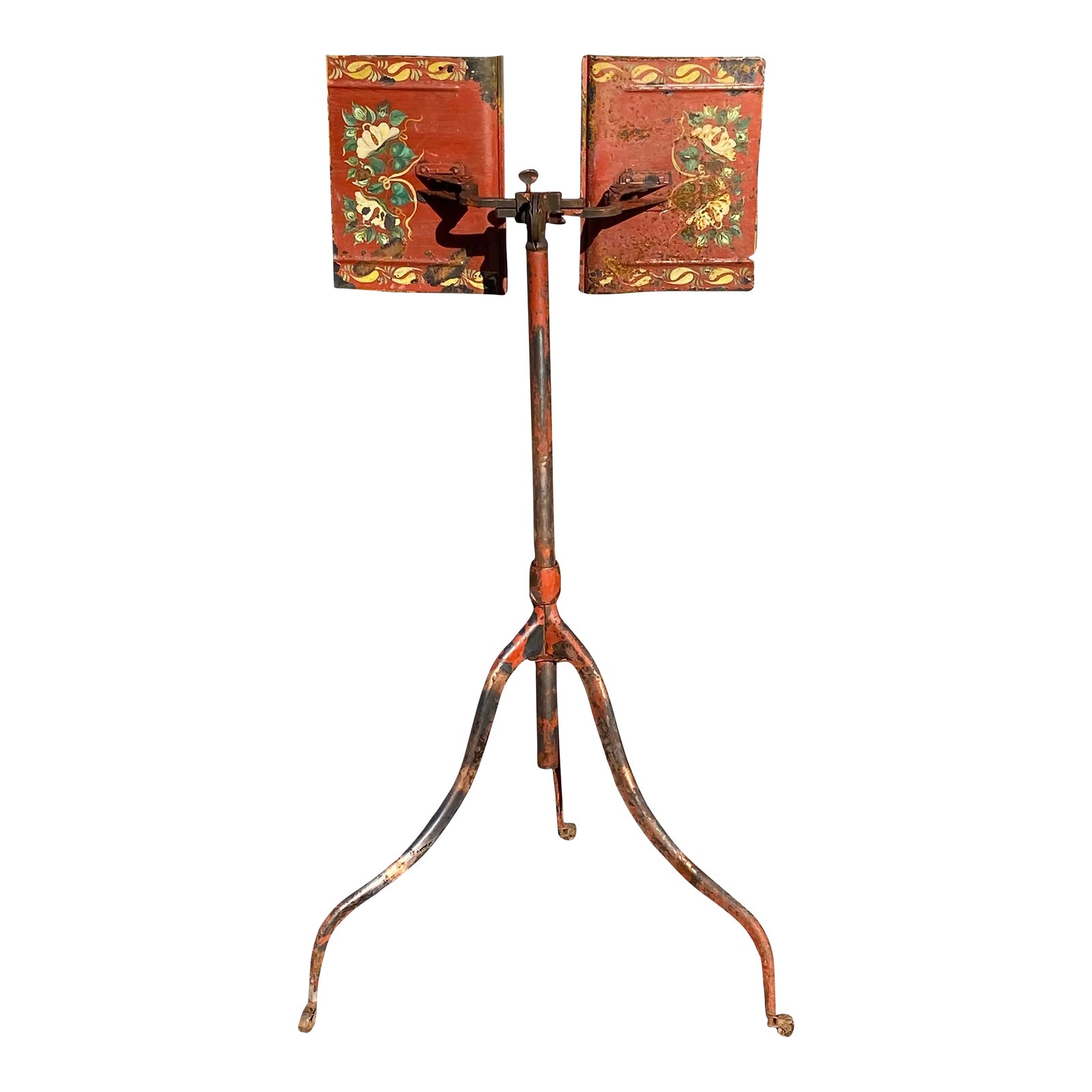 Antique Adjustable Dictionary Stand / Book Stand With Rare Tole Painted ...