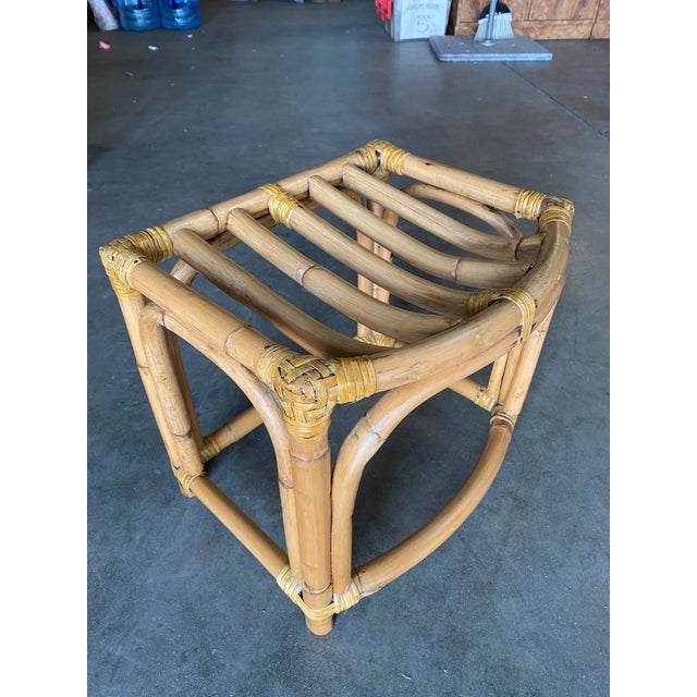 Restored Mid-Century Three-Strand Ladder Top Rattan Ottoman | Chairish