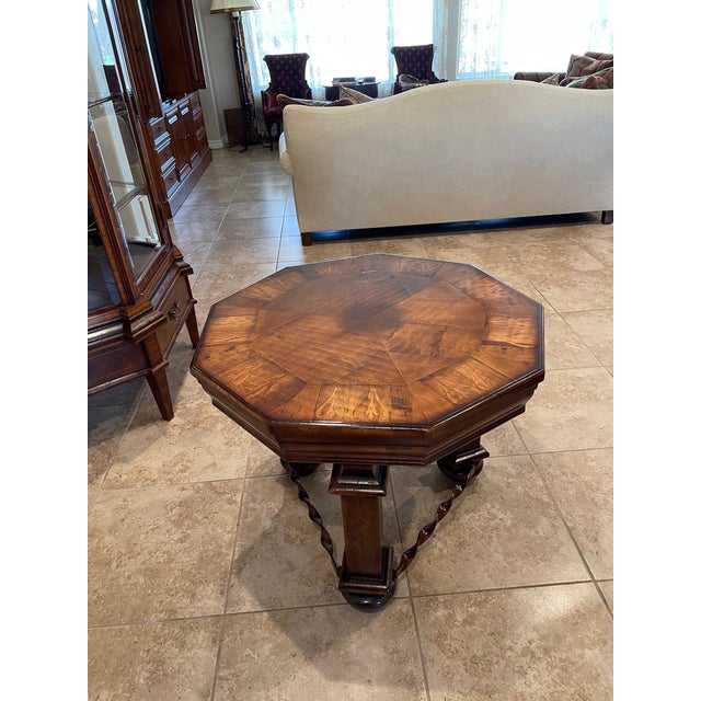 1980s Italian Inlaid Wood Accent Table With Iron Legs | Chairish