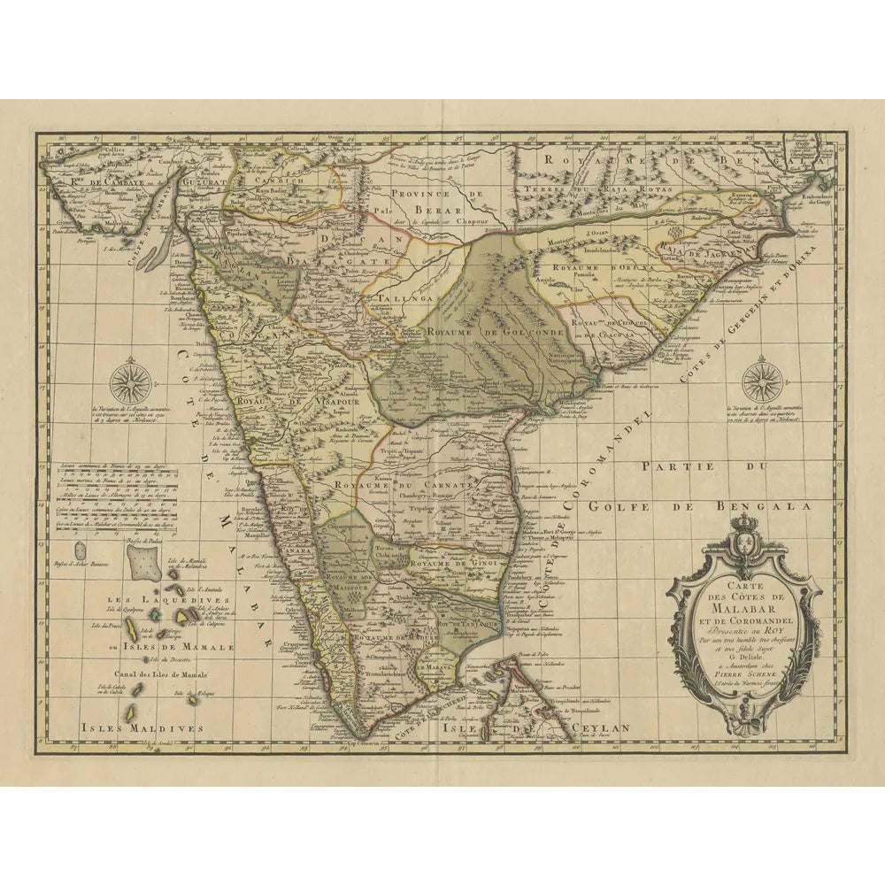 Antique Map of the Coast of Malabar and Coromandel in India | Chairish