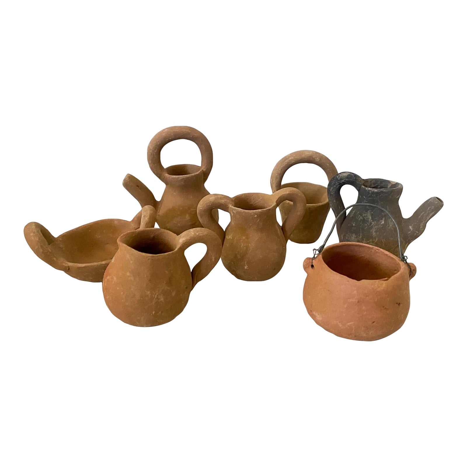 Vintage Miniature Pottery Set- 7 Pieces | Chairish