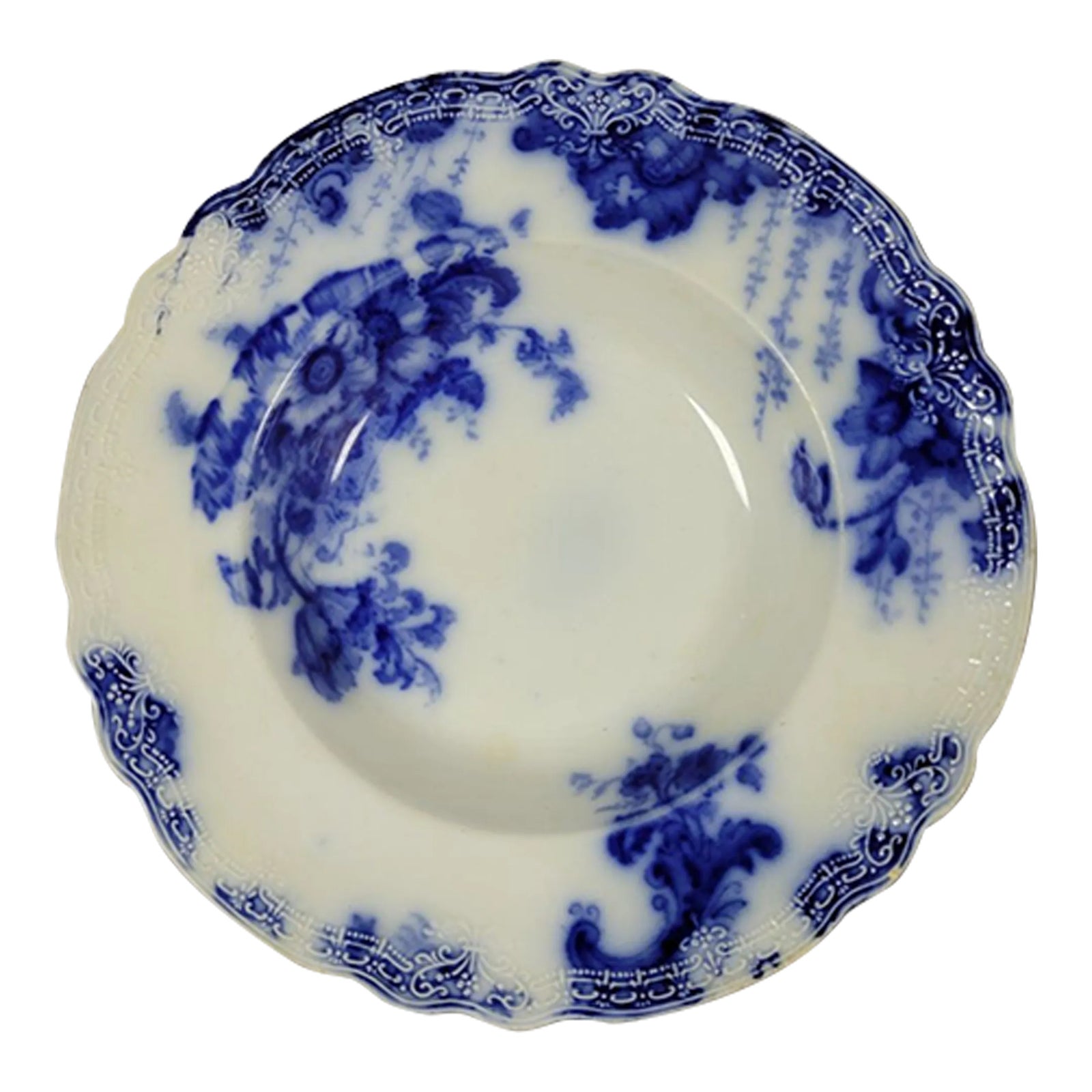 Antique Staffordshire Flow Blue Shallow Bowl Grimwades Trellis Pattern ...