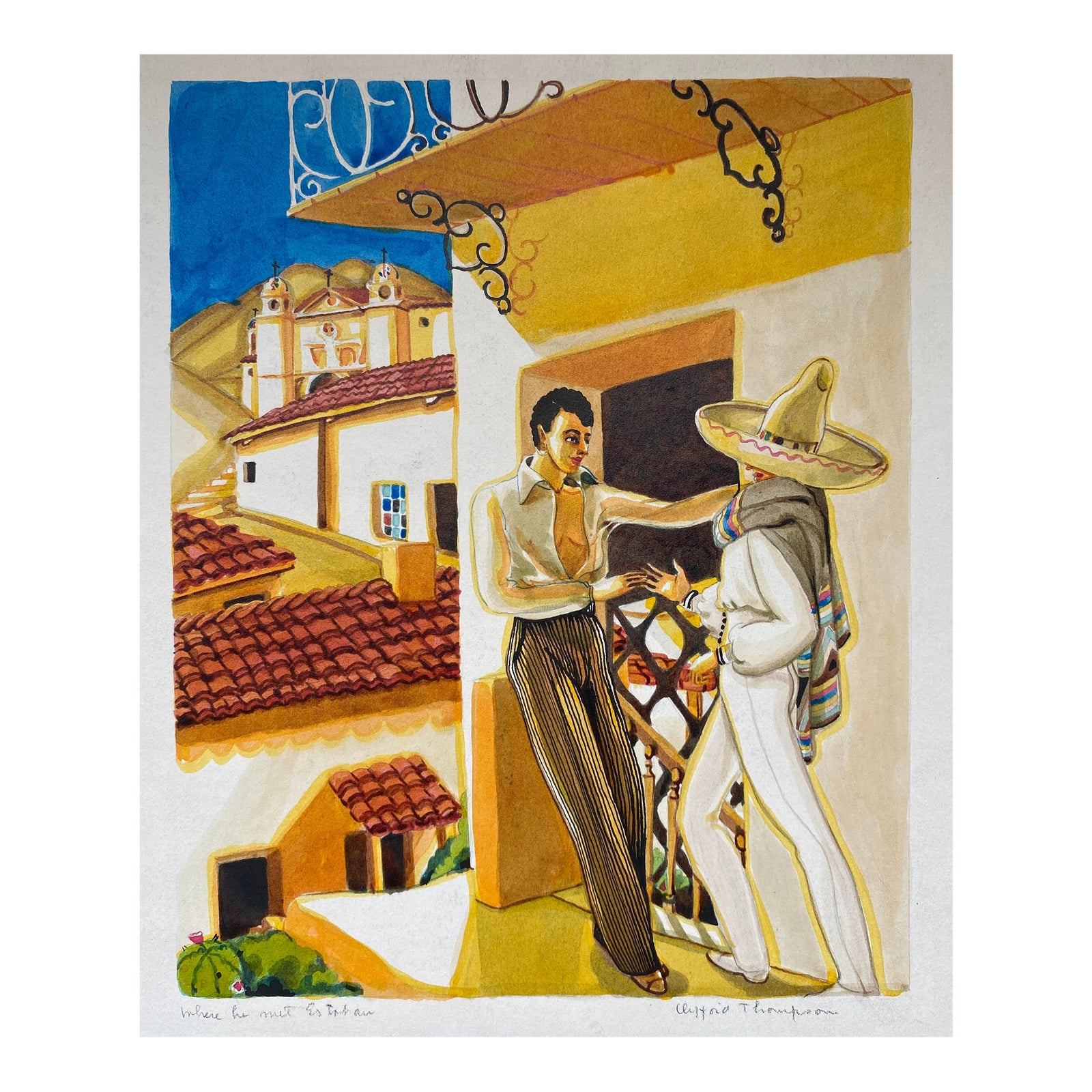 1930s Clifford Thompson Where He Met Estoban Gay Watercolor | Chairish