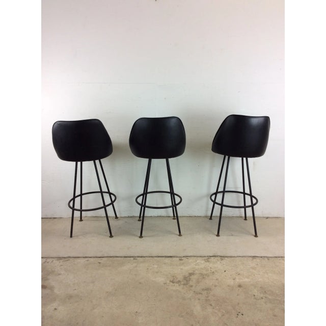 Set of 3 Mid Century Modern Black Vinyl Bar Stools | Chairish