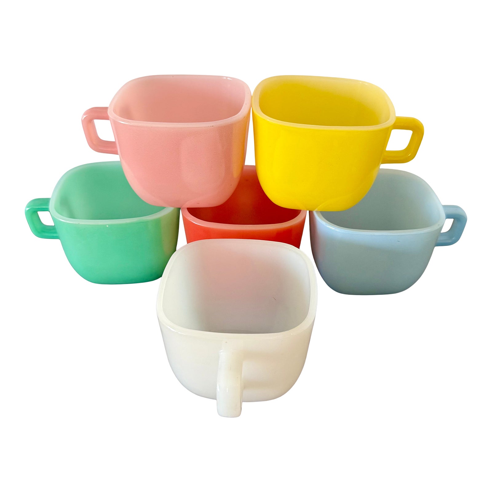 Vintage MCM Glasbake Lipton Soup Mugs, 1950s Pastel Milk Glass Cups ...