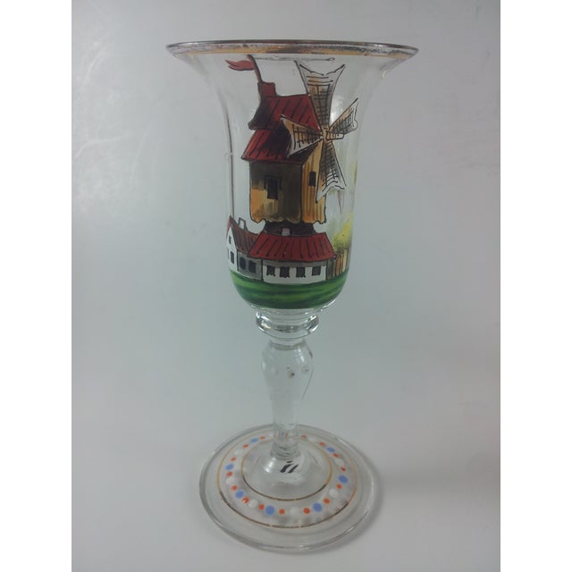 Dutch Enameled Cordial Goblets Windmills Set of 9 | Chairish