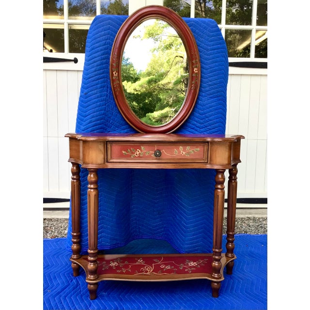 Vintage Hand-Painted English Cottage Style Hall Console Table and Oval ...
