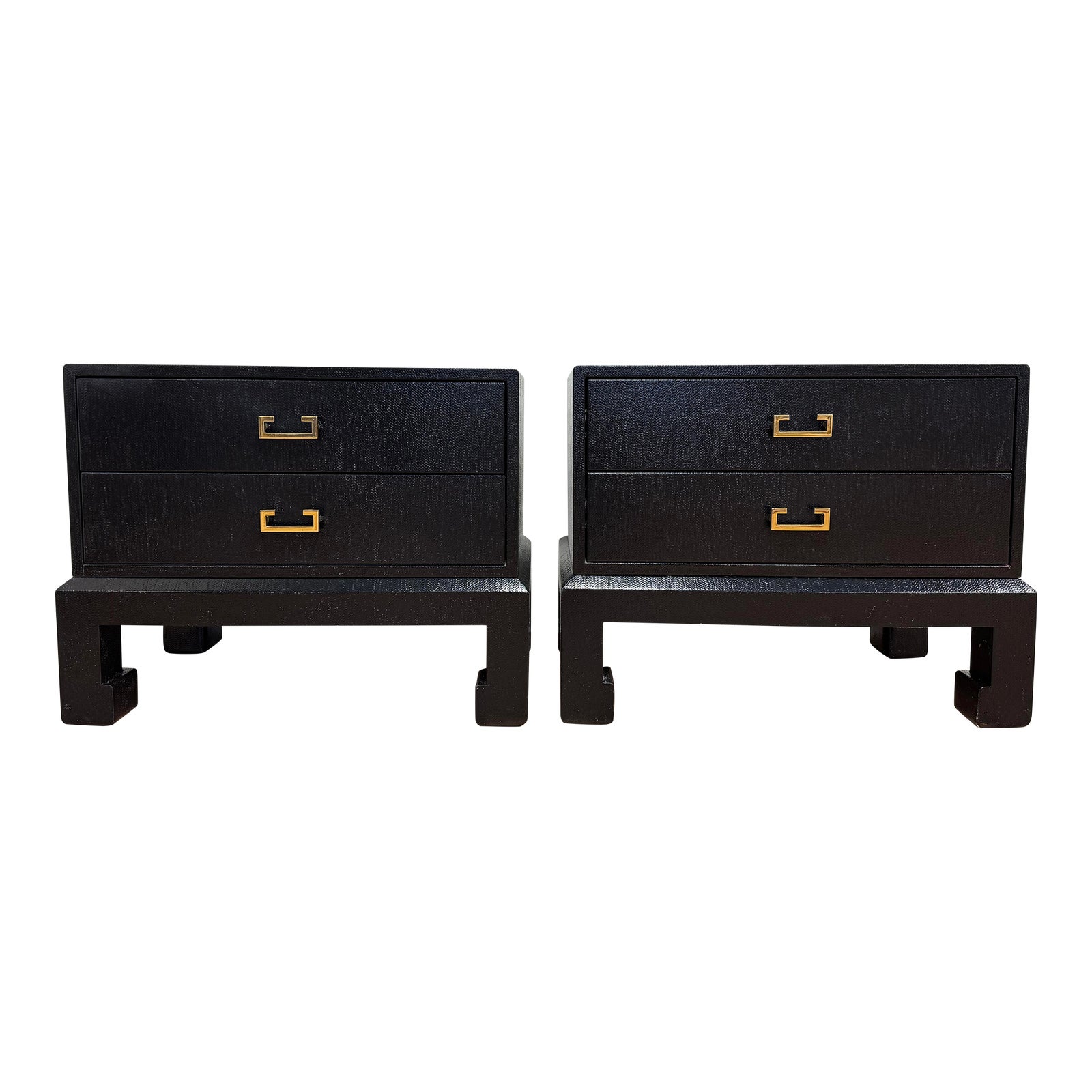 Textured Black Ming Leg Nightstand Chests, a Pair | Chairish