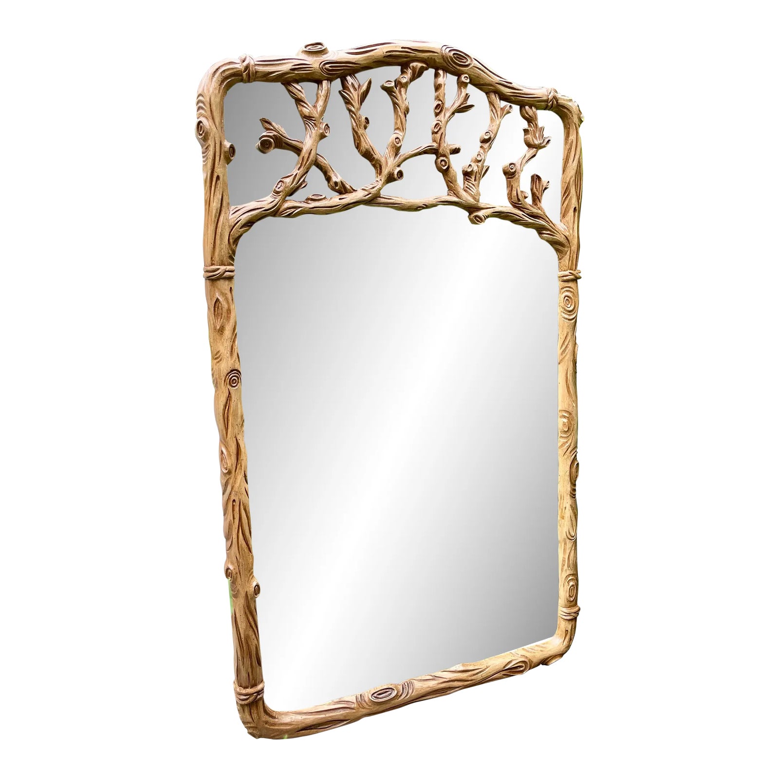 90s Carved Italian Faux Bois Floor Mirror | Chairish