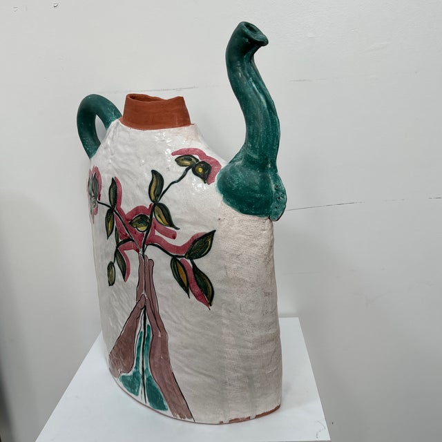 1996 K. Corbin Hand Crafted Clay Water Pitcher Sculpture | Chairish