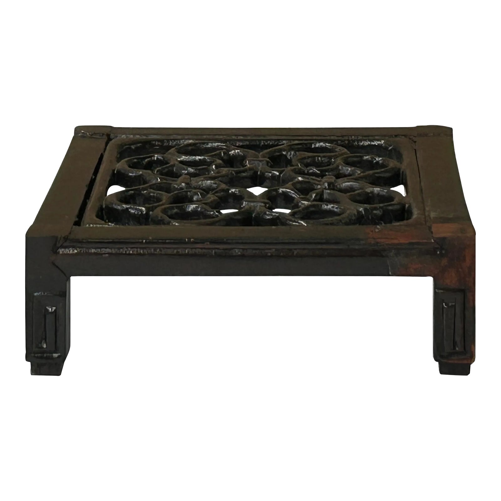 4.5" Dark Brown Floral Open Pattern Square Wood Stand Riser | Chairish