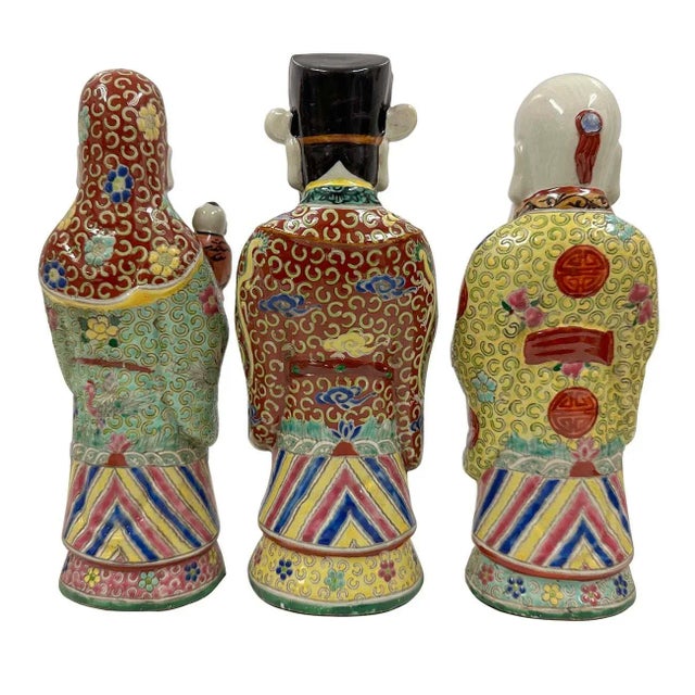 Early 20th Century Chinese Fu Lu Shou Feng Shui Trio Gods Figurines ...