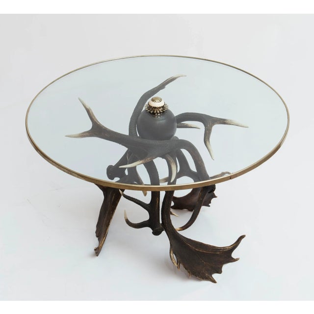 19th Century Antler Base Side Table With Glass Top | Chairish