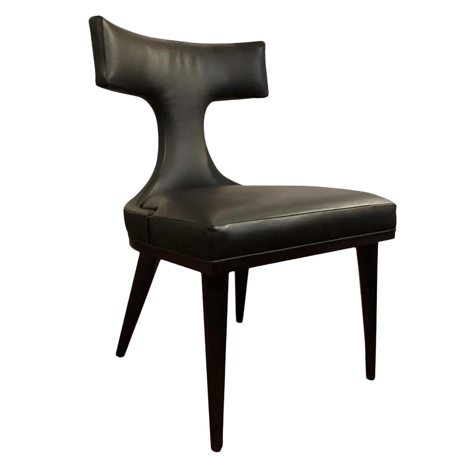 Global Views Modern Black Leather Anvil Back Side Chair | Chairish