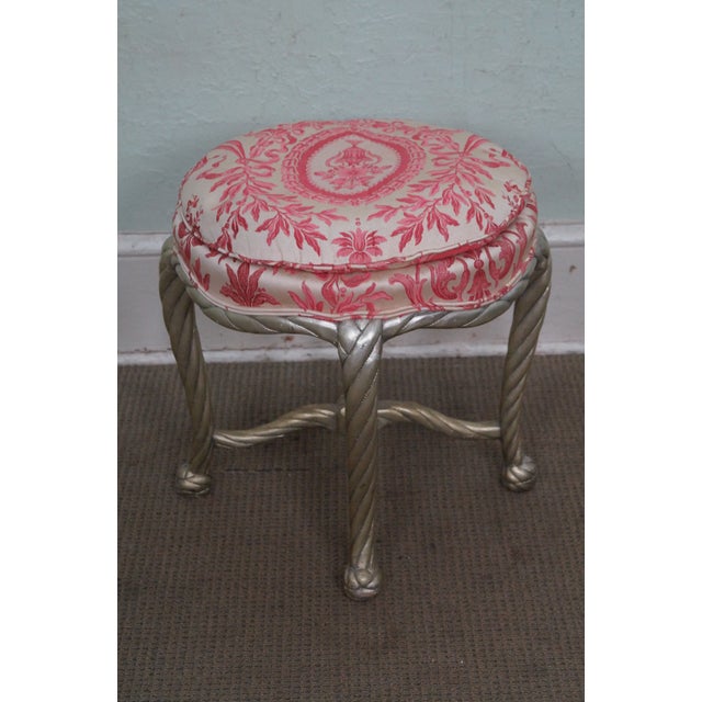 Vintage Hollywood Regency Silver Gilt Round Ottoman or Stool | Chairish