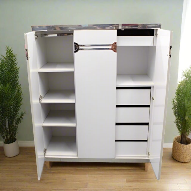 1970s Pierre Cardin White Armoire With Chrome Band | Signed | Chairish
