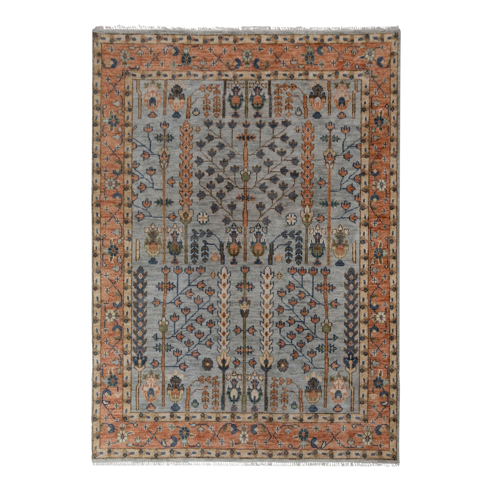 6x9Ft. Light Grey Classic Persian Tree of Life Modern Designer Oushak ...