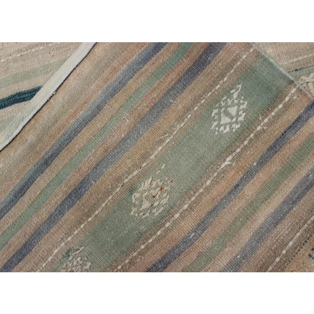 Vintage Turkish Kilim Runner With Stripes in Green, Gray and Cream ...