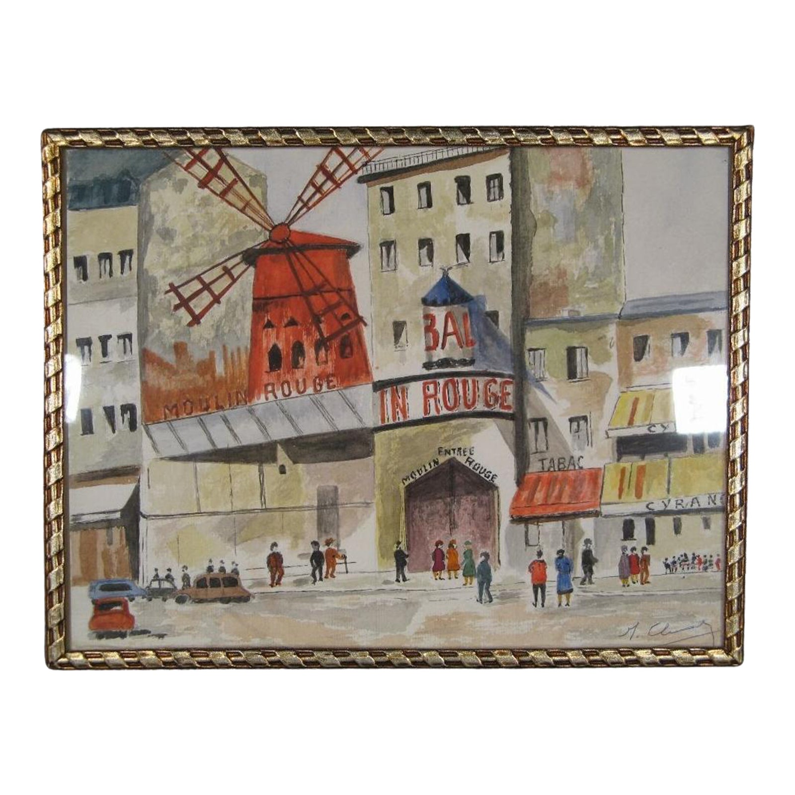 Vintage Moulin Rouge Watercolor Painting, Signed 1964, Framed | Chairish