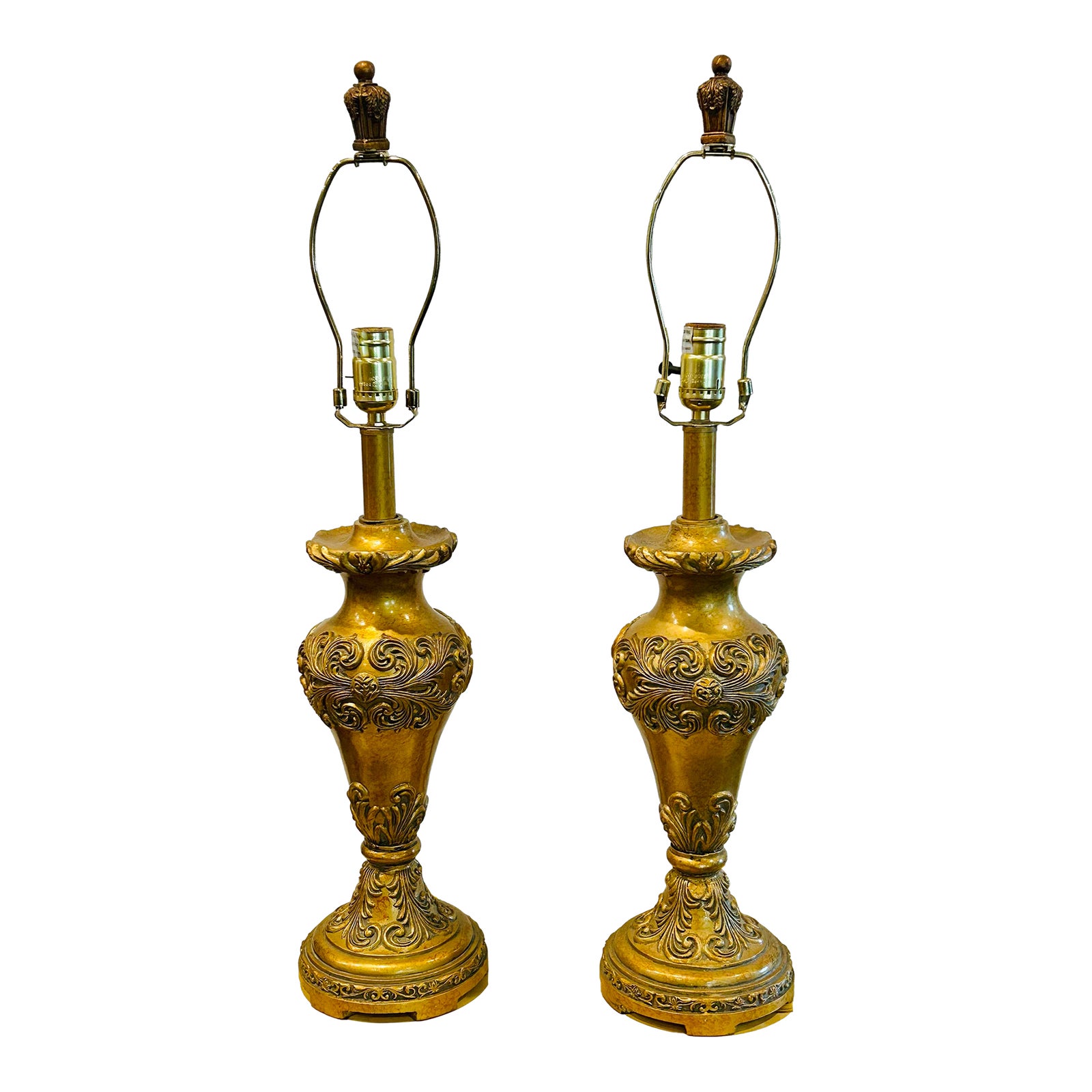 Late 20th Century Pair Berman Hollywood Regency Gilded Lamps | Chairish
