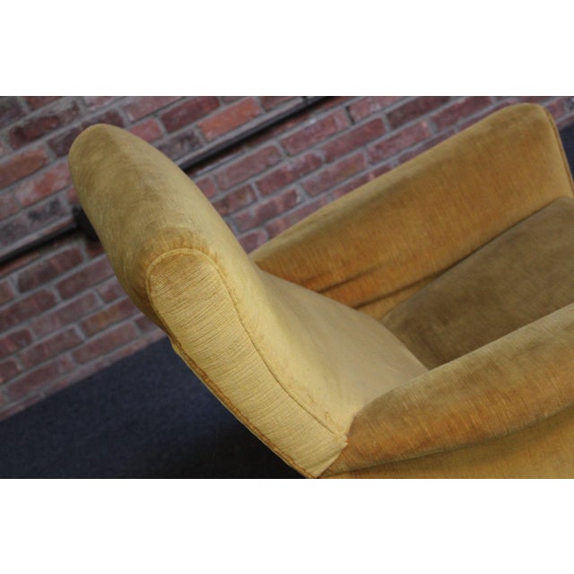 Vintage Italian Ochre Cotton Velvet and Brass Lounge Chairs | Chairish