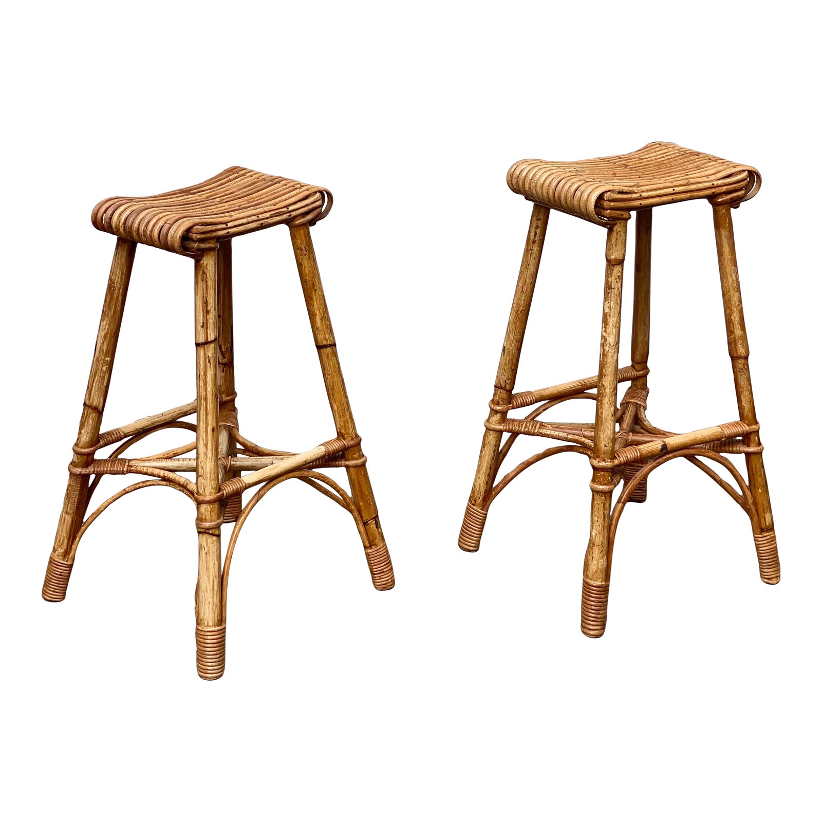 1940s Vintage English Bamboo Bar Stools – a Pair | Chairish