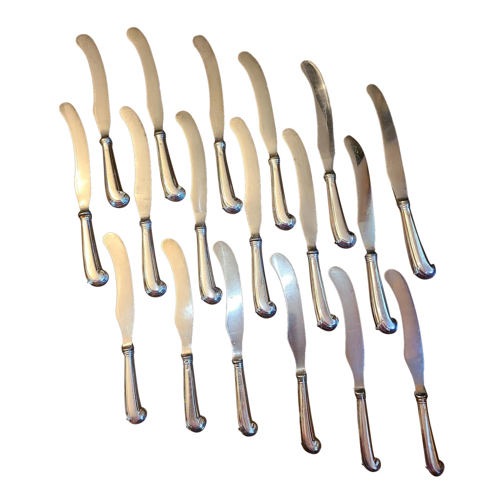 18th Century Georgian Sterling Silver Pistol Grip Knife Set- 19 Pieces ...