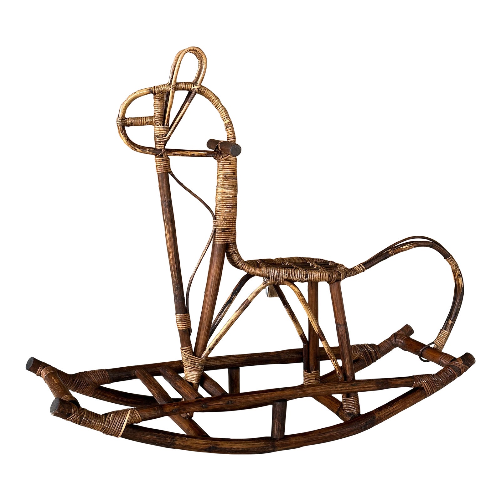 1960’s Coastal Mid-Century Modern Bentwood Rattan Rocking Horse ...