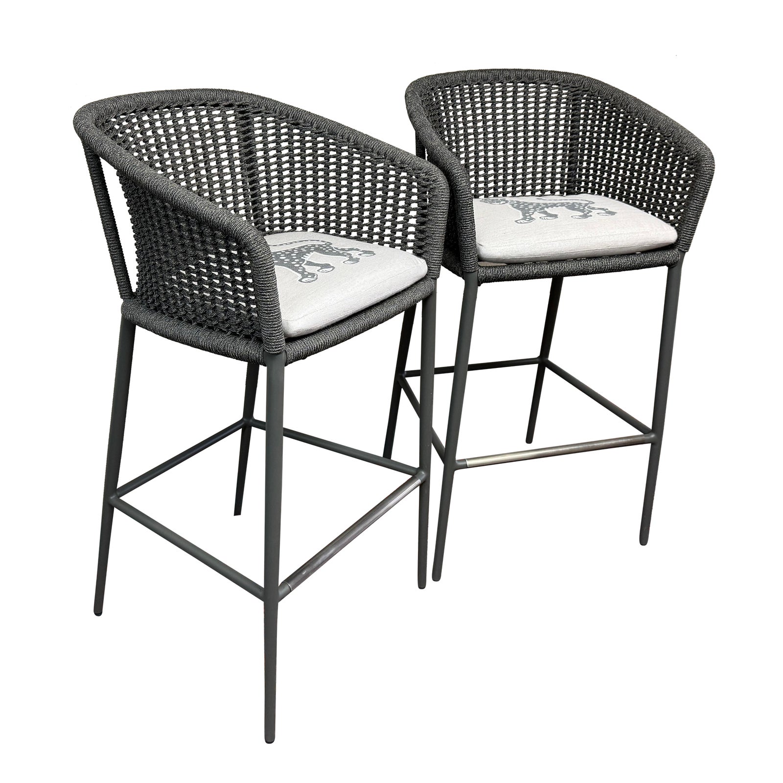 New Janus Et Cie - Set of Two Knot Barstools With Arms + Covers | Chairish