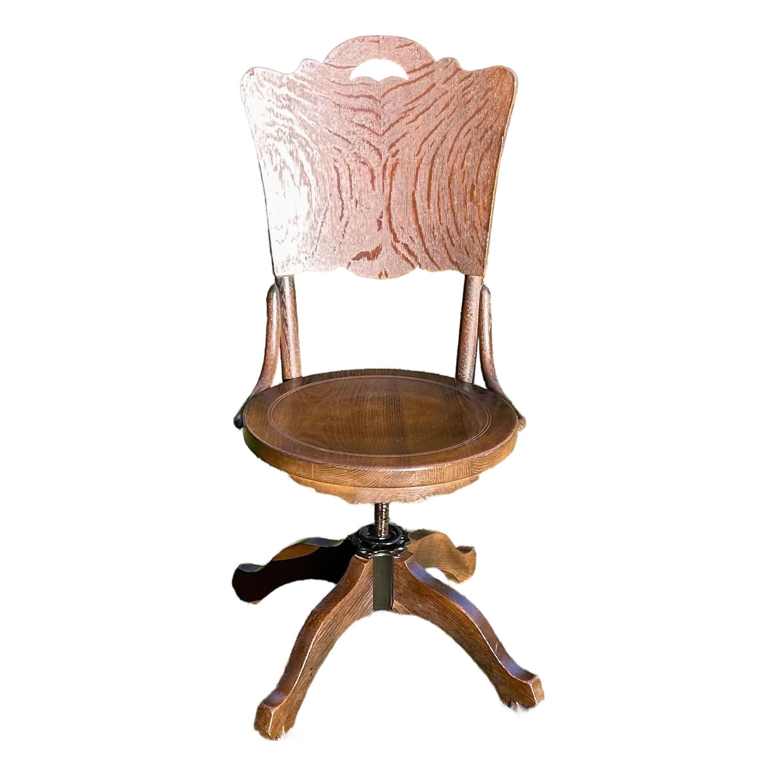 Antique, 1870’s Adjustable Height, Quarter Sawn Oak, Swivel Desk Chair ...