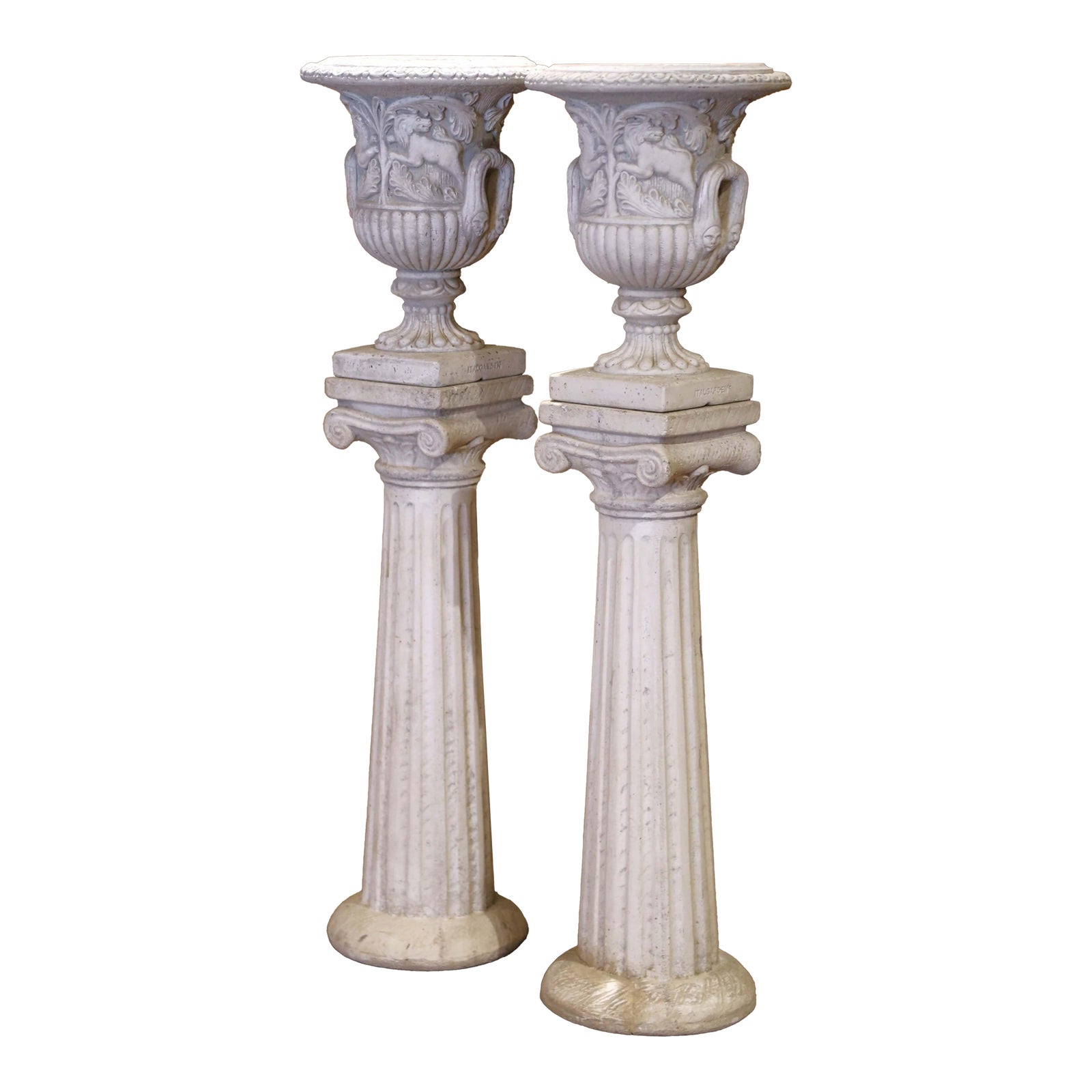 1950s Mid-Century Italian Cast Stone Garden Urns on Pedestals by ...